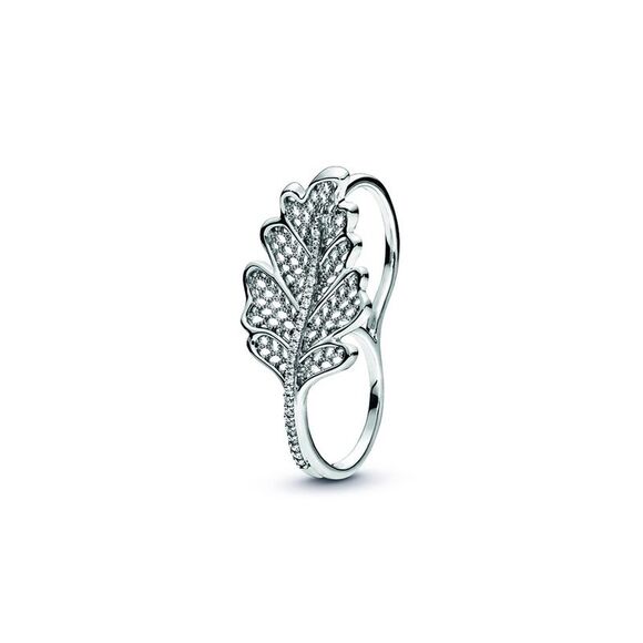 Pandora | Jewelry | Pandora Moments Silver Cz Double Finger Oak Leaf ...